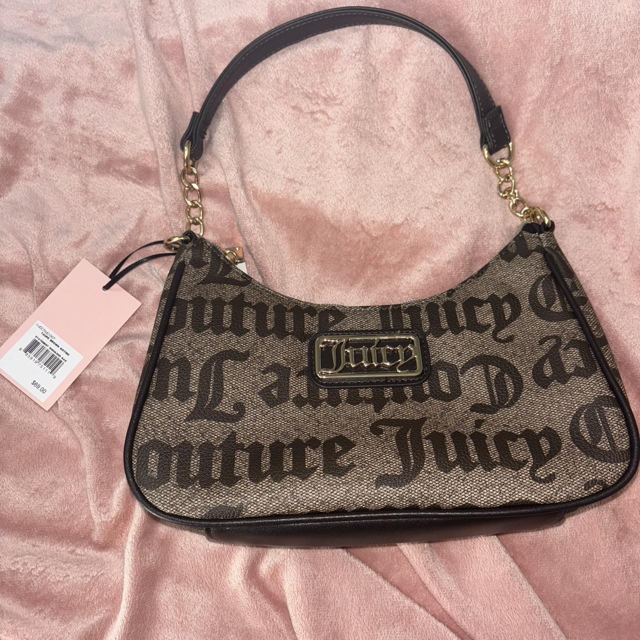 Juicy Couture Taupe Brown Gothic Statement Shoulder Bag - Depop