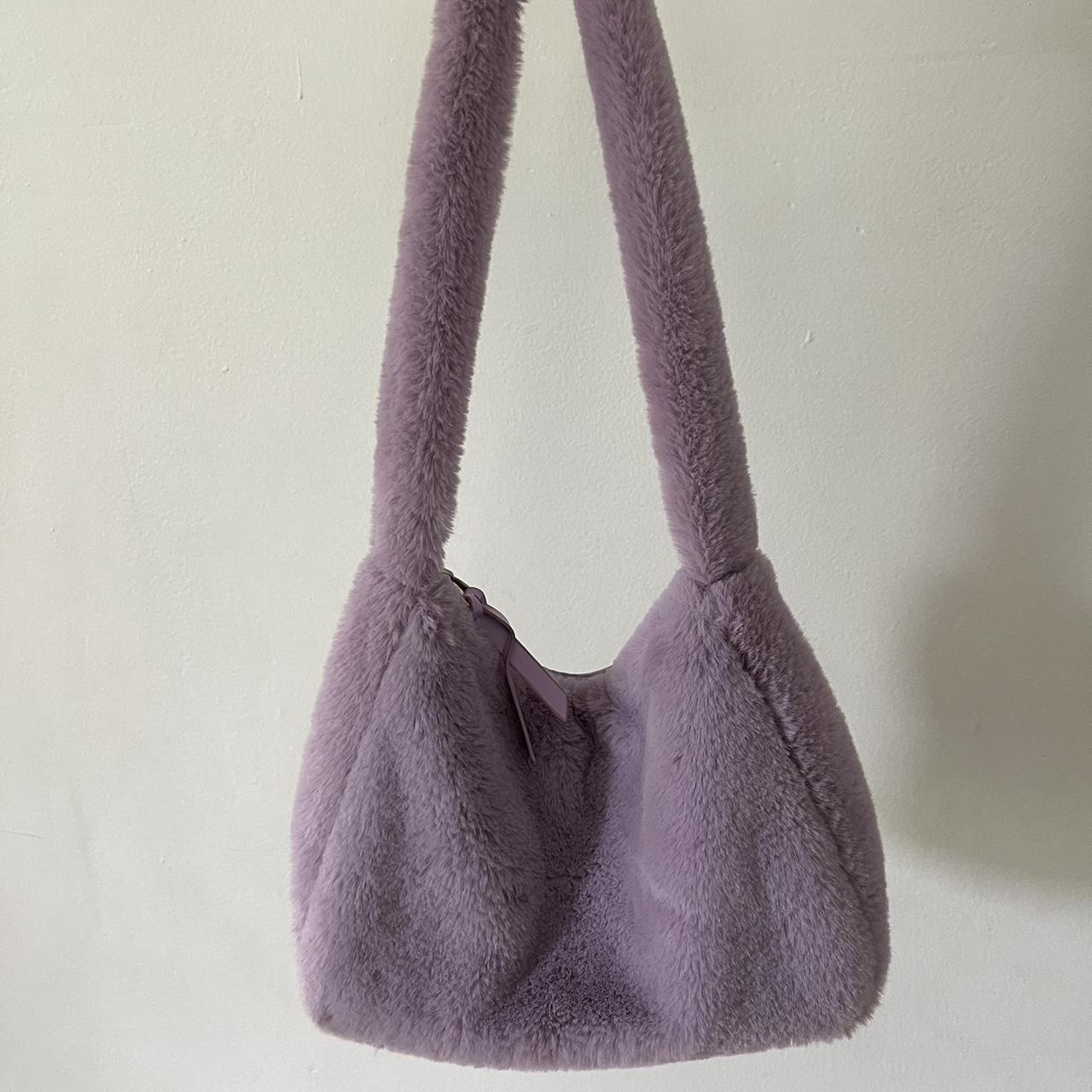 cute purple fluffy purse with gold detailing -... - Depop