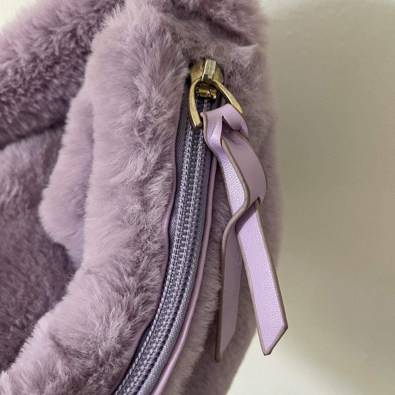 cute purple fluffy purse with gold detailing -... - Depop