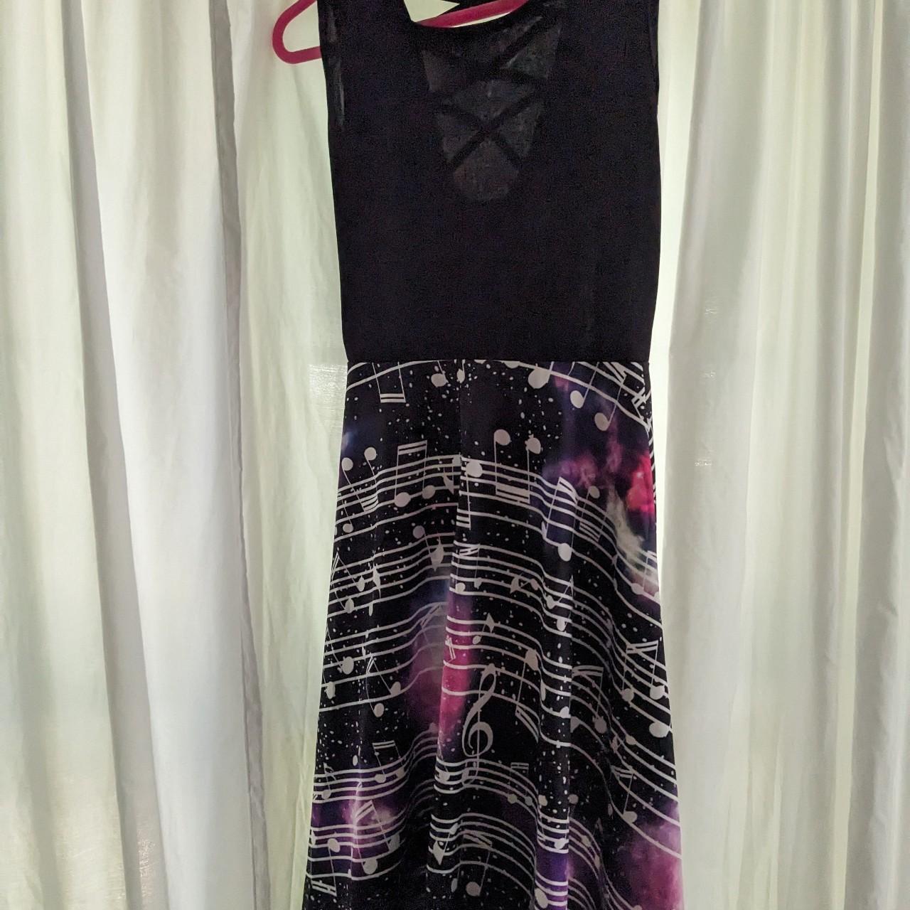 A line Galaxy Music Note Dress Small Midi Crossed back - Depop