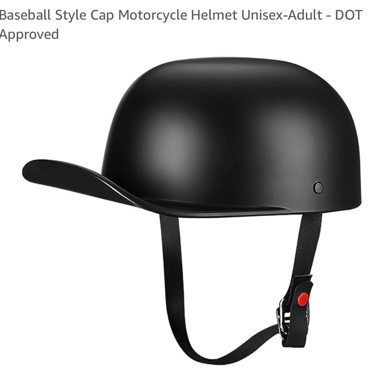 Black motorcycle helmet with a baseball cap design... - Depop