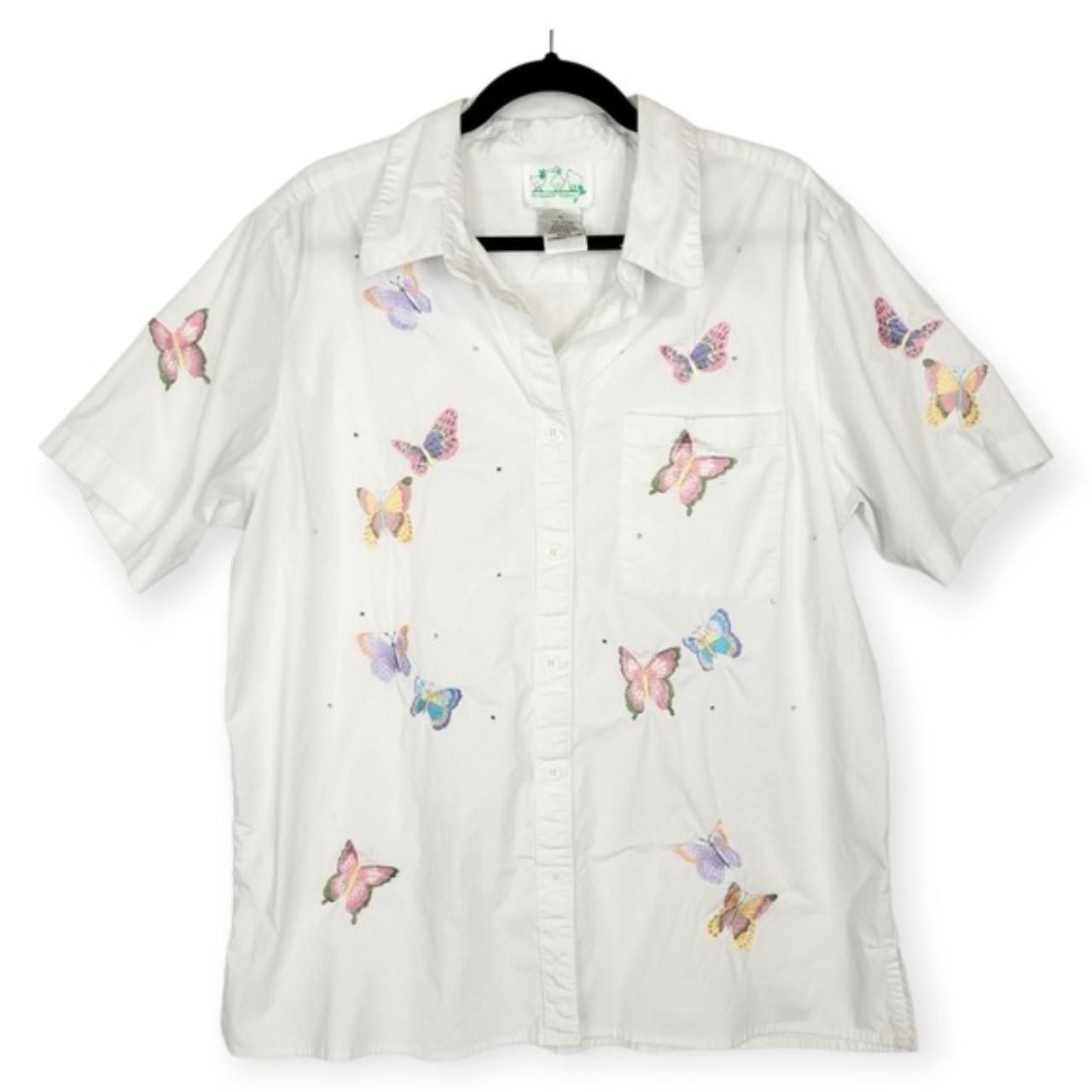 Quacker Factory Women's Pink and White Shirt | Depop