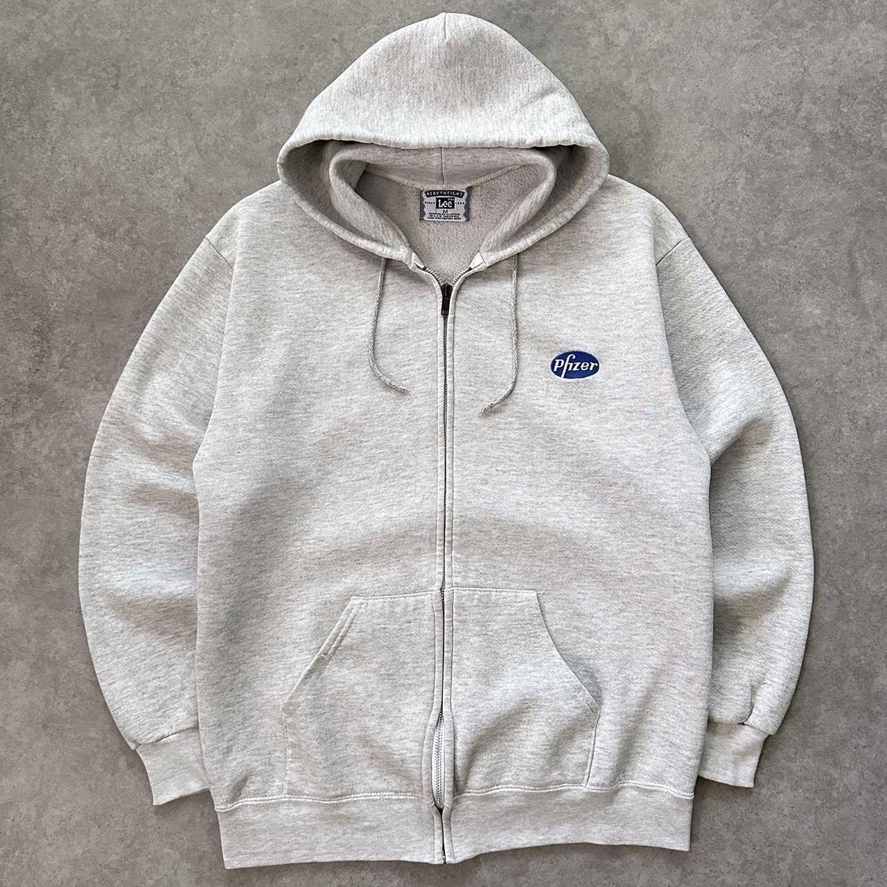 Vintage Grey Zip Up Hoodie Pfizer Pharmacy Drug... - Depop