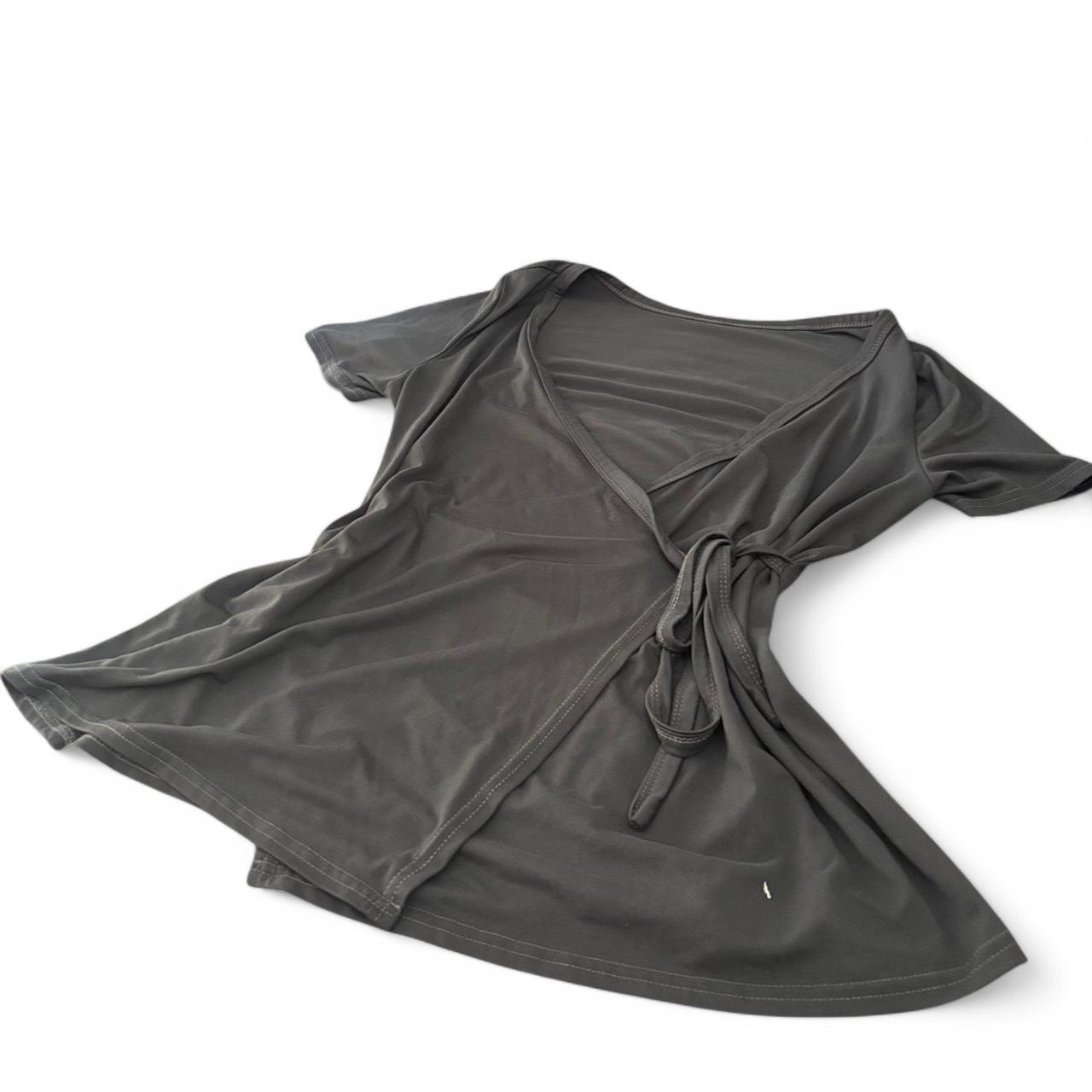 Grey wrap top with tie waist No size but fits like... | Depop