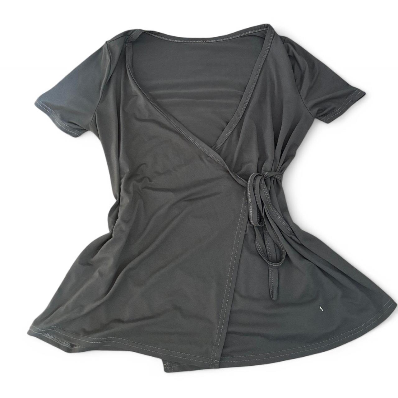 Grey wrap top with tie waist No size but fits like... | Depop