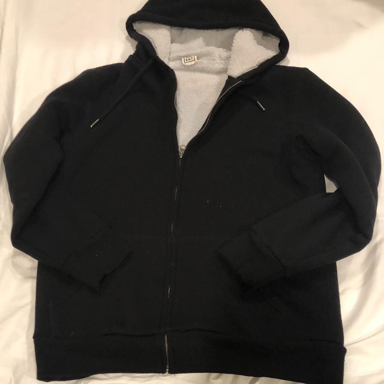 Absent, fleece zip up. Black zip up with white fur... - Depop