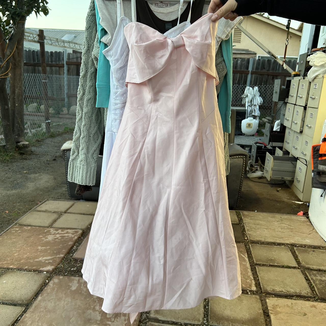 Pink bow fancy dress. Super cute and kinda puffy on... - Depop