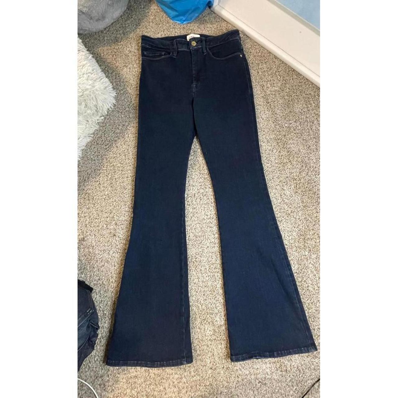 FRAME Le One Flare Jeans - Dark Denim Size 2 FRAME... | Depop