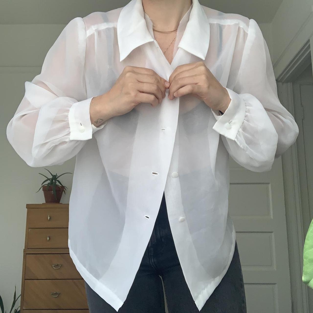 Vintage Sheer White Button Down I love this shirt.... - Depop