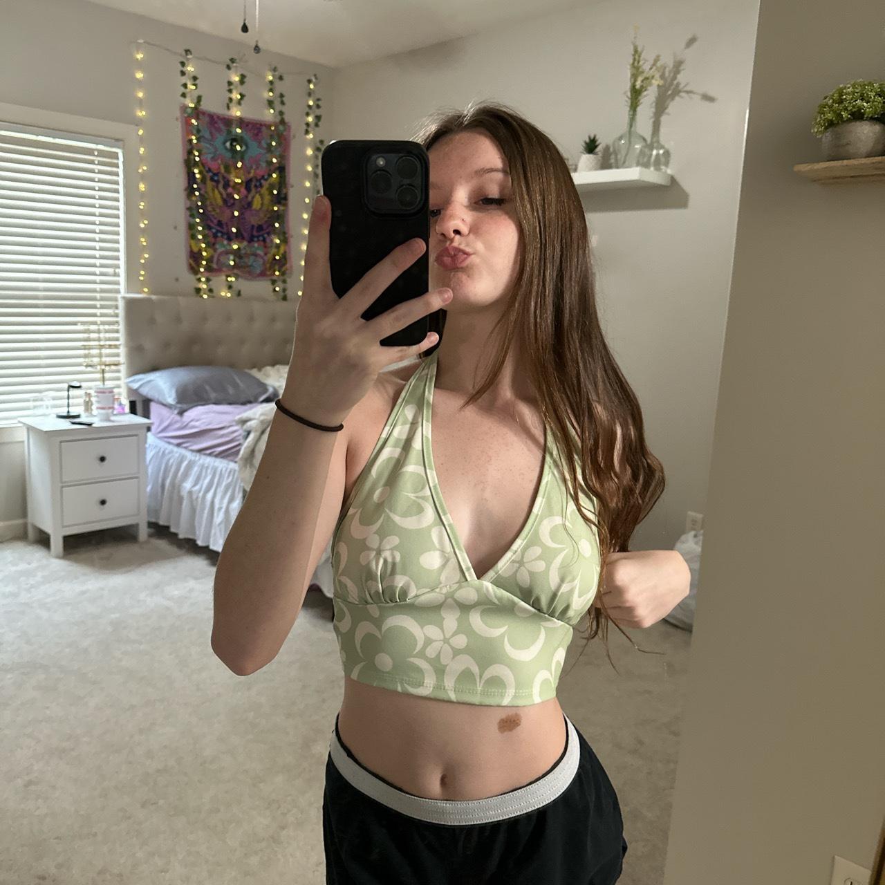 green halter top fits size small/xs never worn... - Depop green halter top fits size small/xs never worn... - Depop