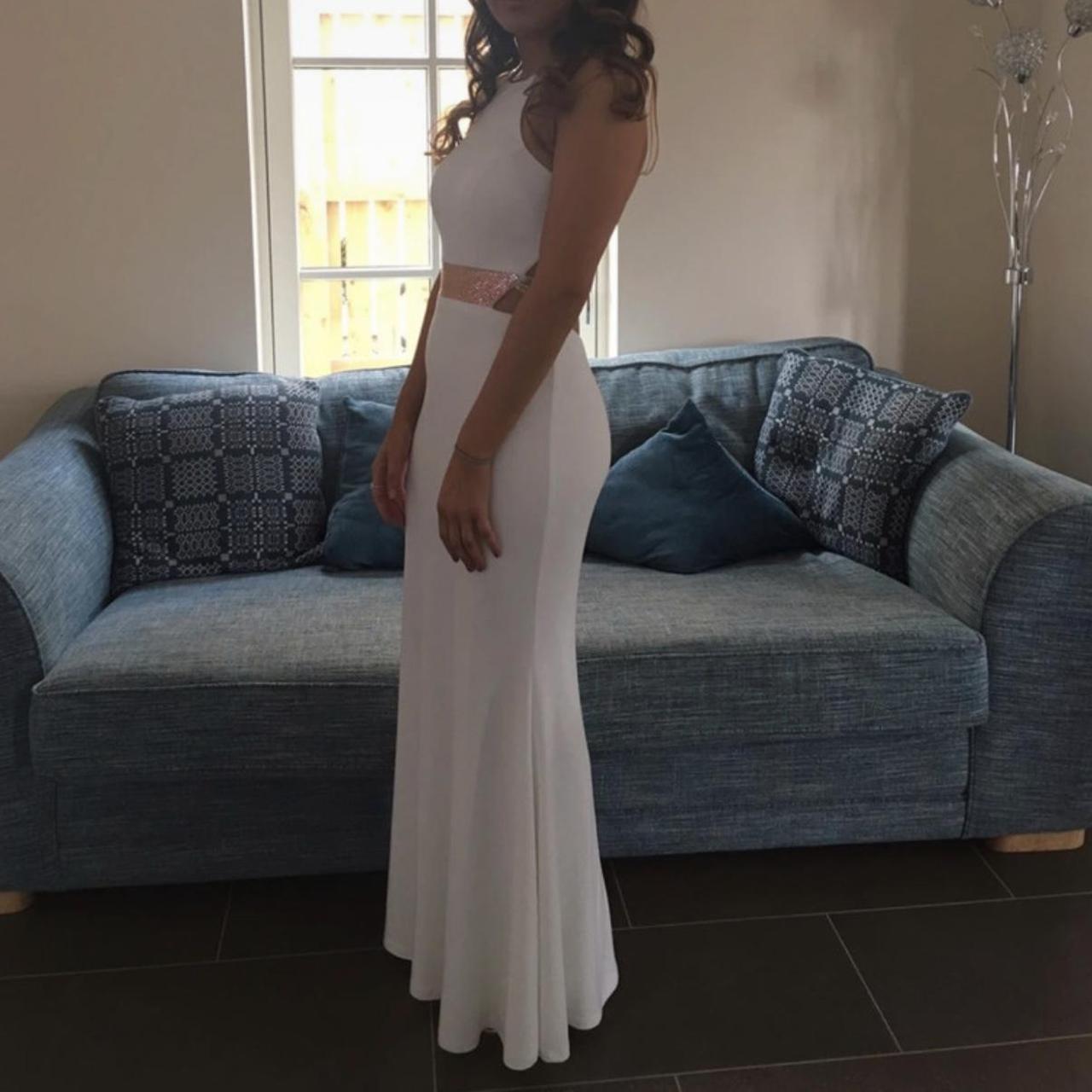 Midnight Elegance white fishtail dress with back... - Depop