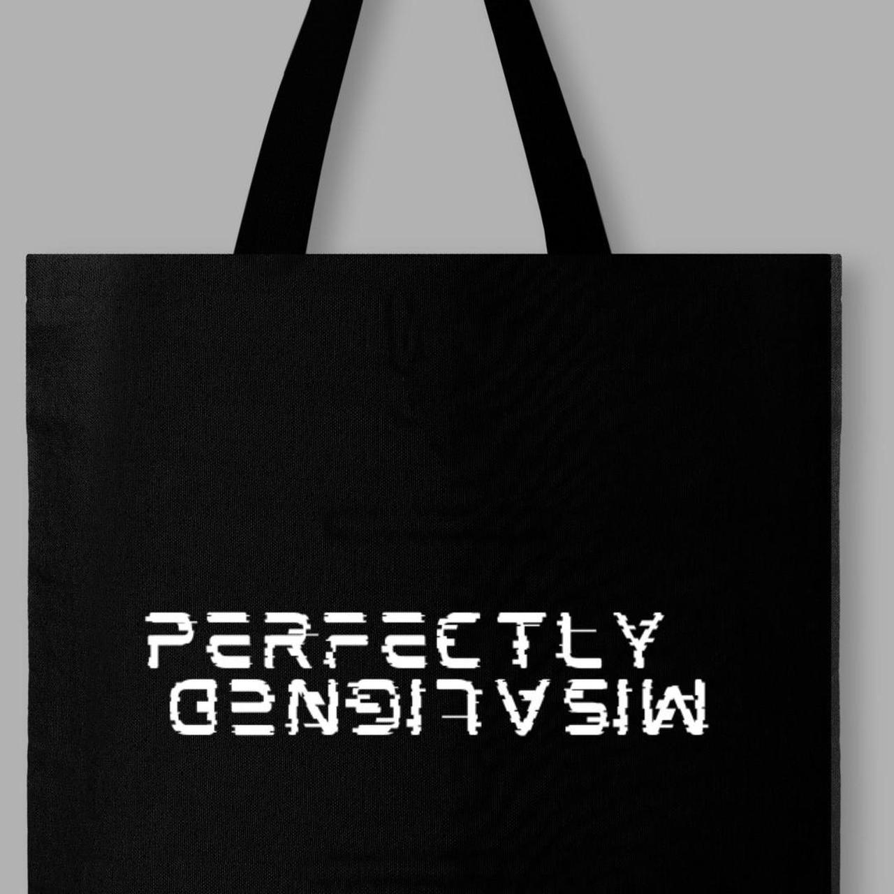 Black Perfectly Misaligned Printed Canvas Tote... - Depop