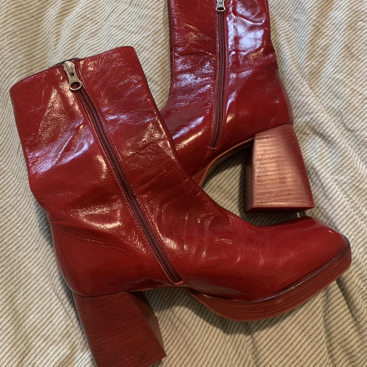 Gorgeous coated red faux leather boots! In perfect... - Depop