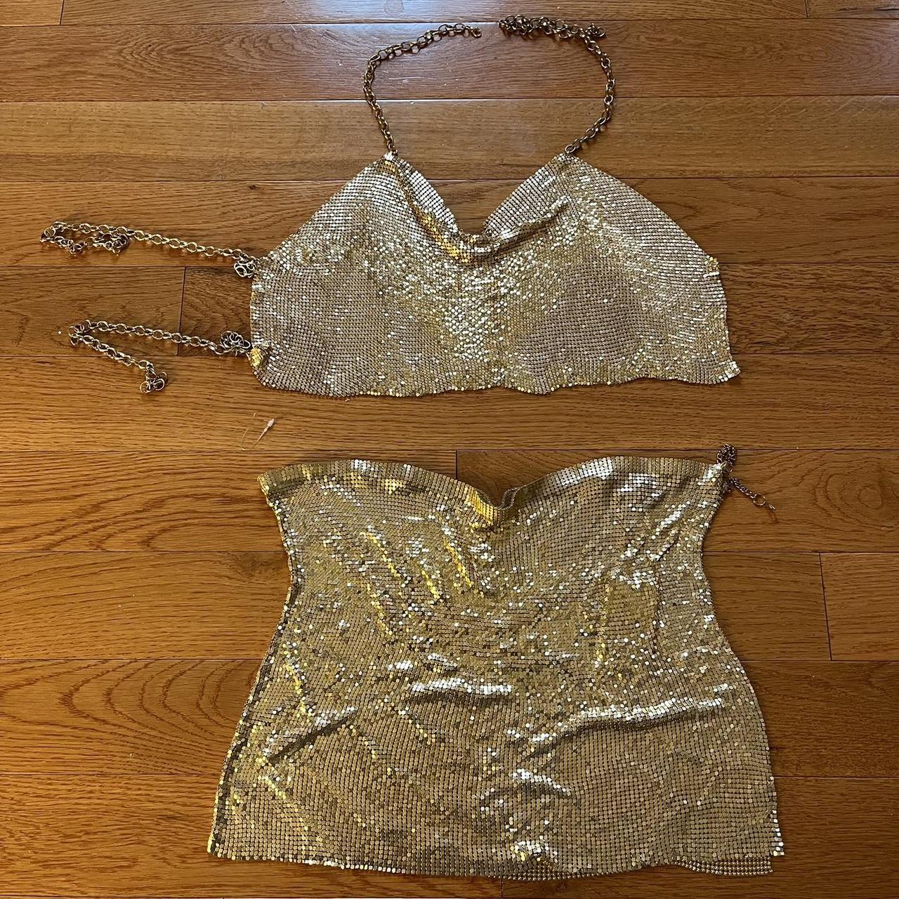 Gold windsor chain mail set cowl neck top brand:... - Depop