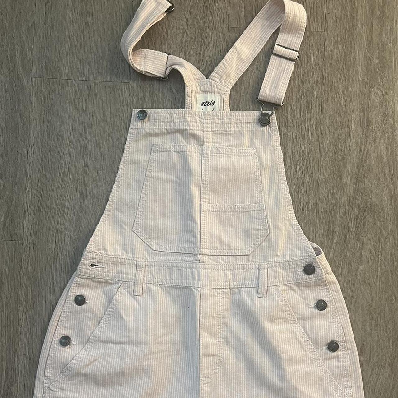 super cute pink and white striped overalls with... | Depop