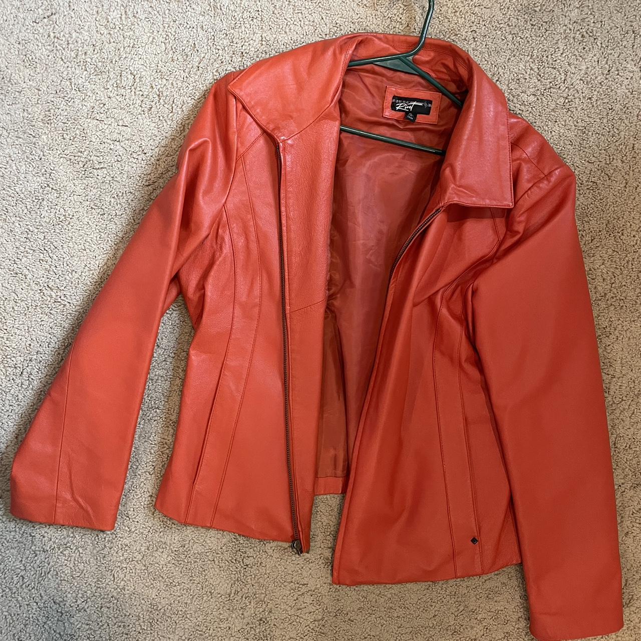 Cutest Orange/Red Leather Jacket - Depop