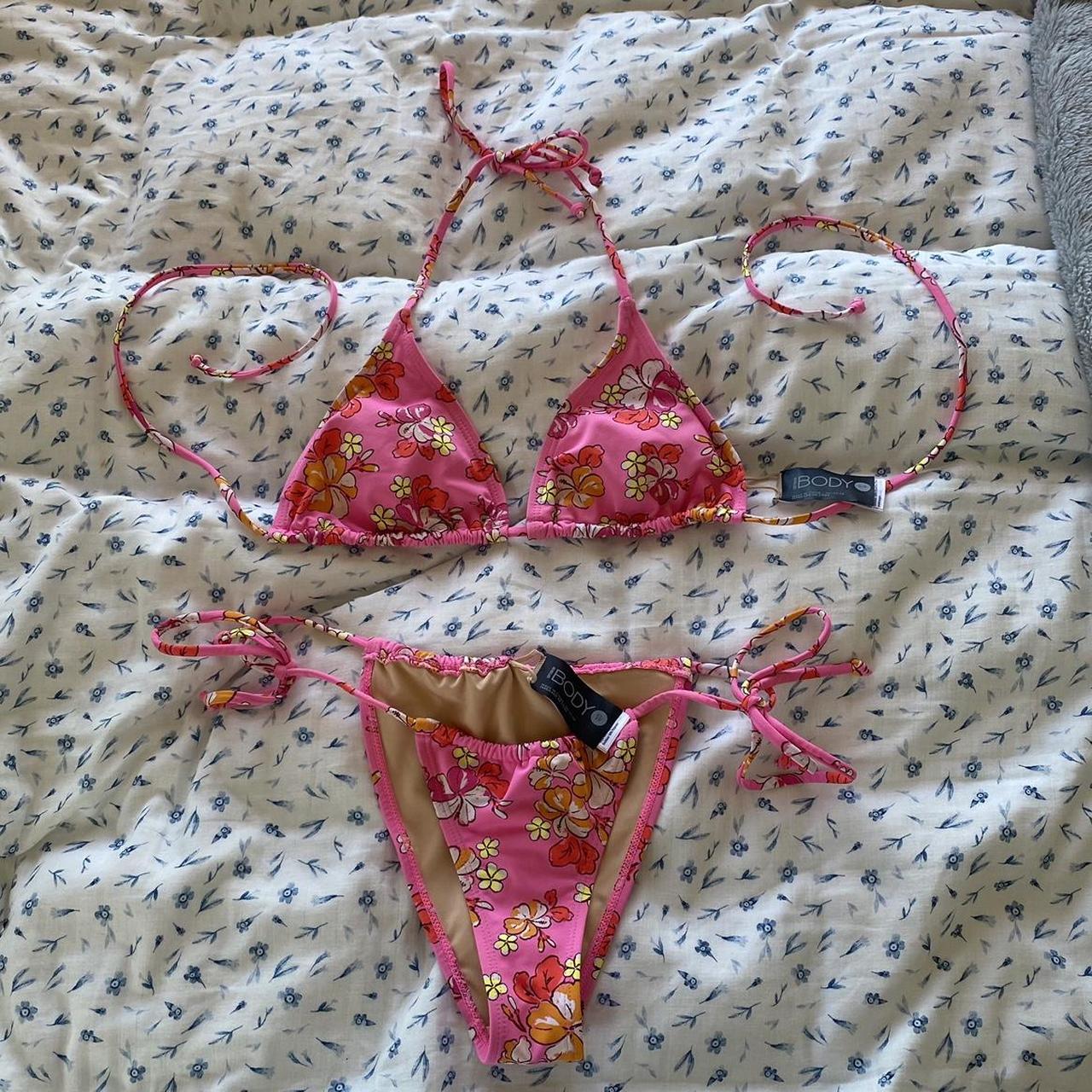 Pink cotton on body triangle bikini set only worn... - Depop