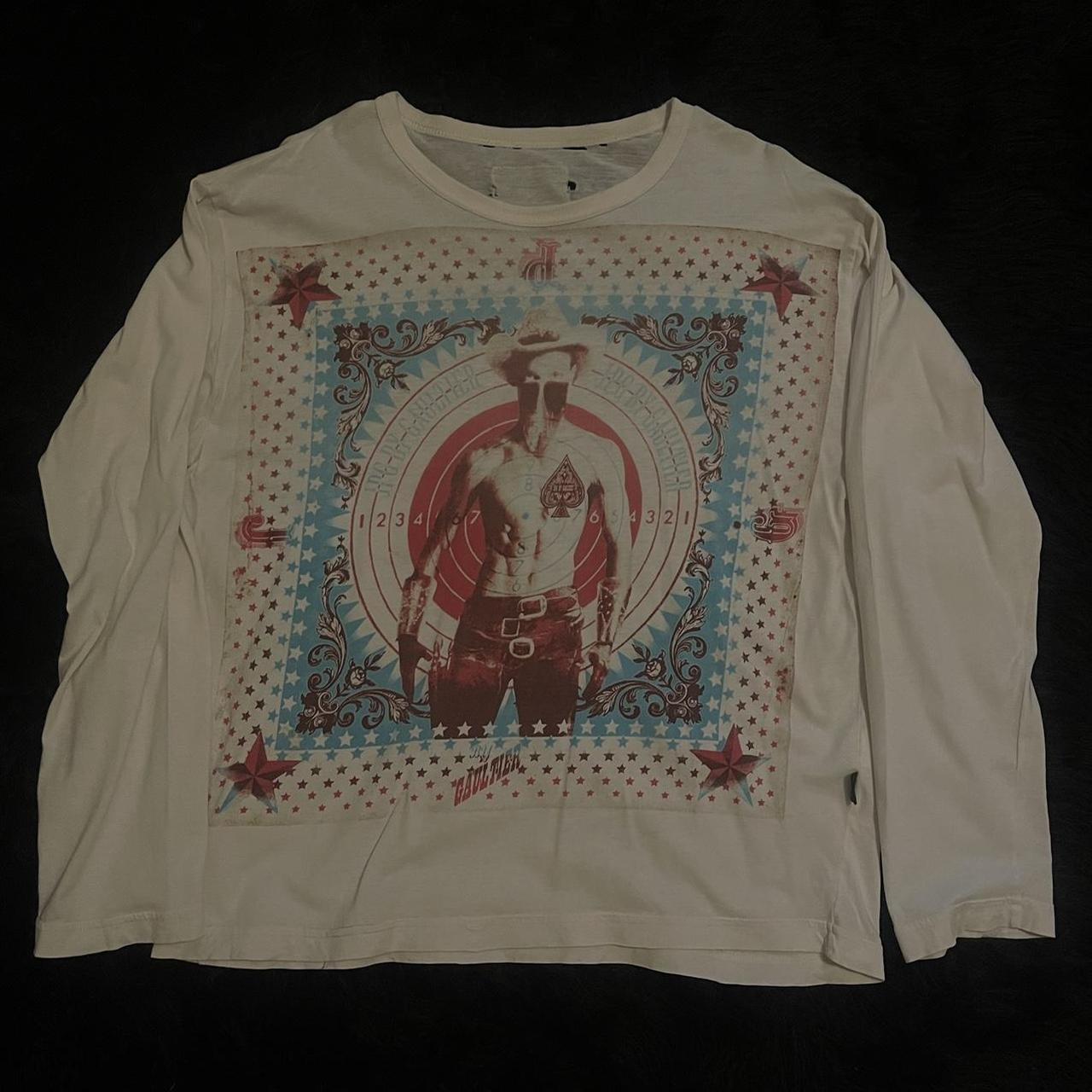 JPG Jeans Men's White and Red T-shirt | Depop