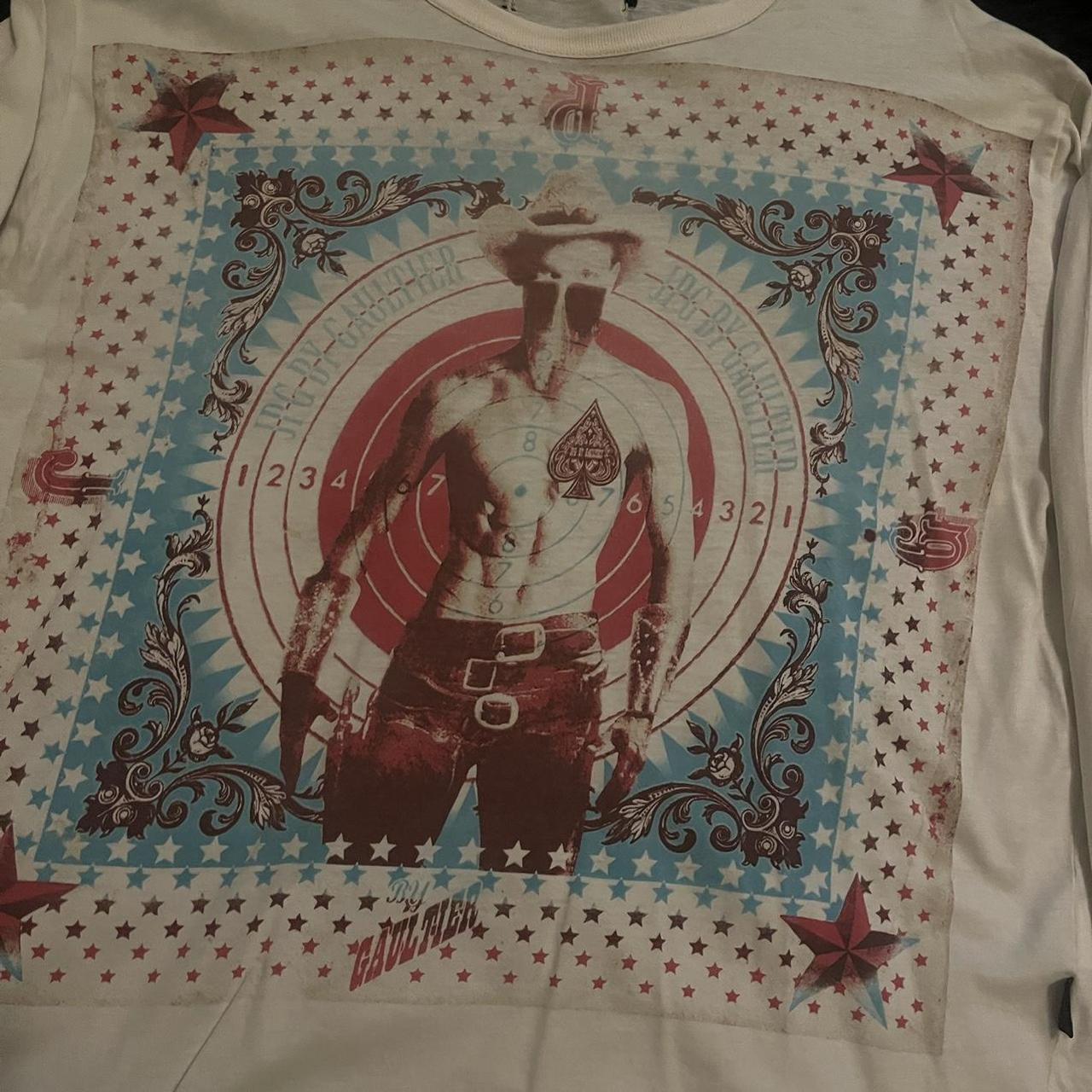 JPG Jeans Men's White and Red T-shirt | Depop