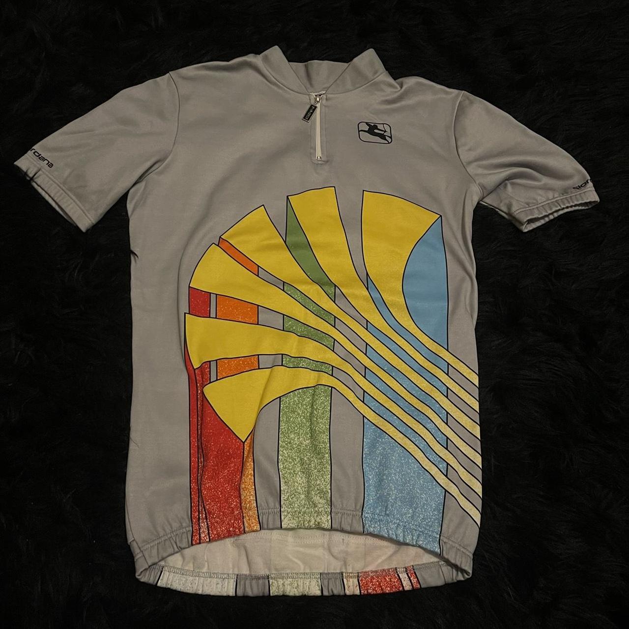 vintage cycling jersey really sick pattern fits a... - Depop