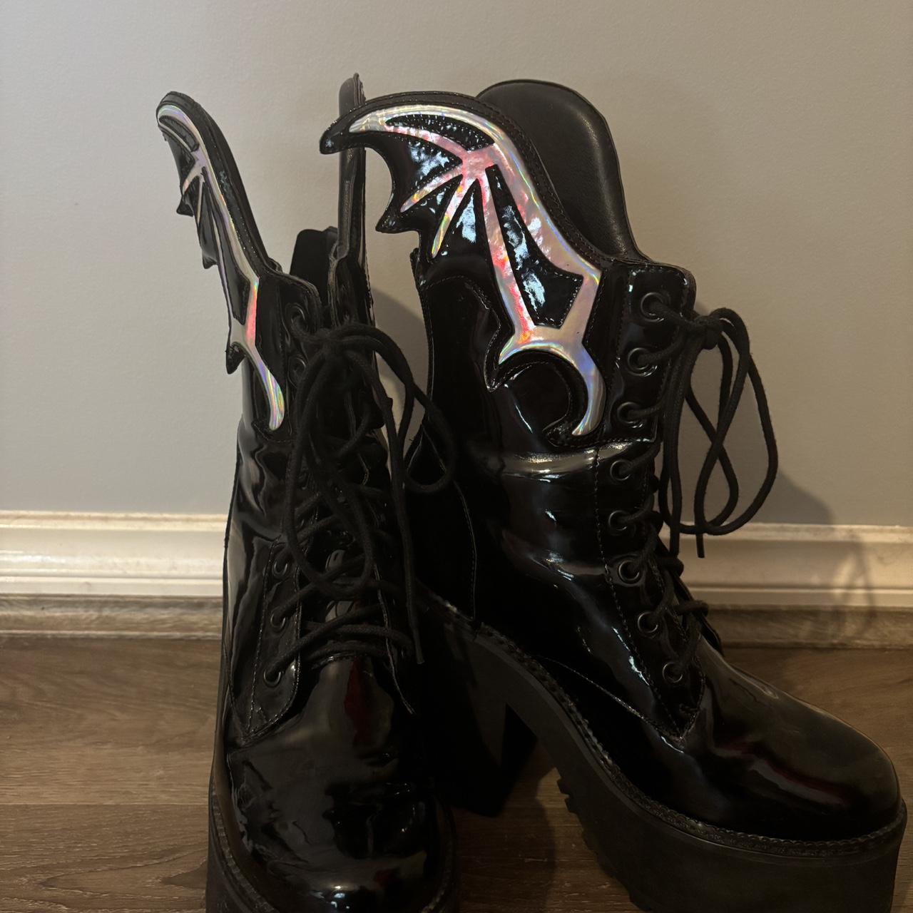 Kill Star Black platform boots with laces and a zip... - Depop