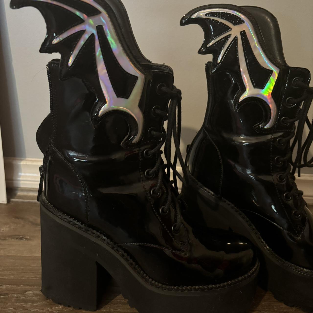 Kill Star Black platform boots with laces and a zip... - Depop