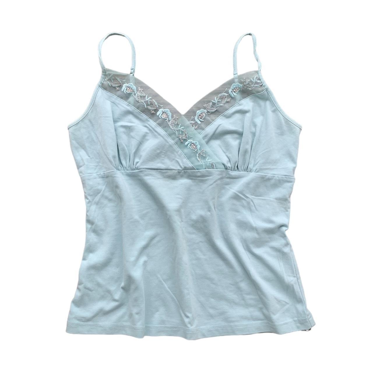 Cute light baby blue cami top with floral... - Depop