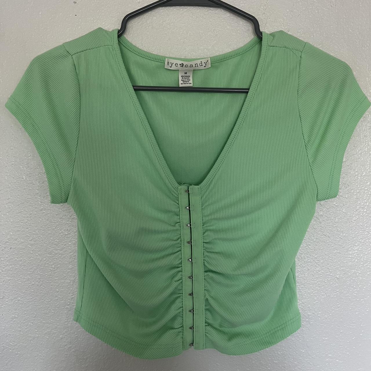 neon green button top, only worn a few times size:... - Depop
