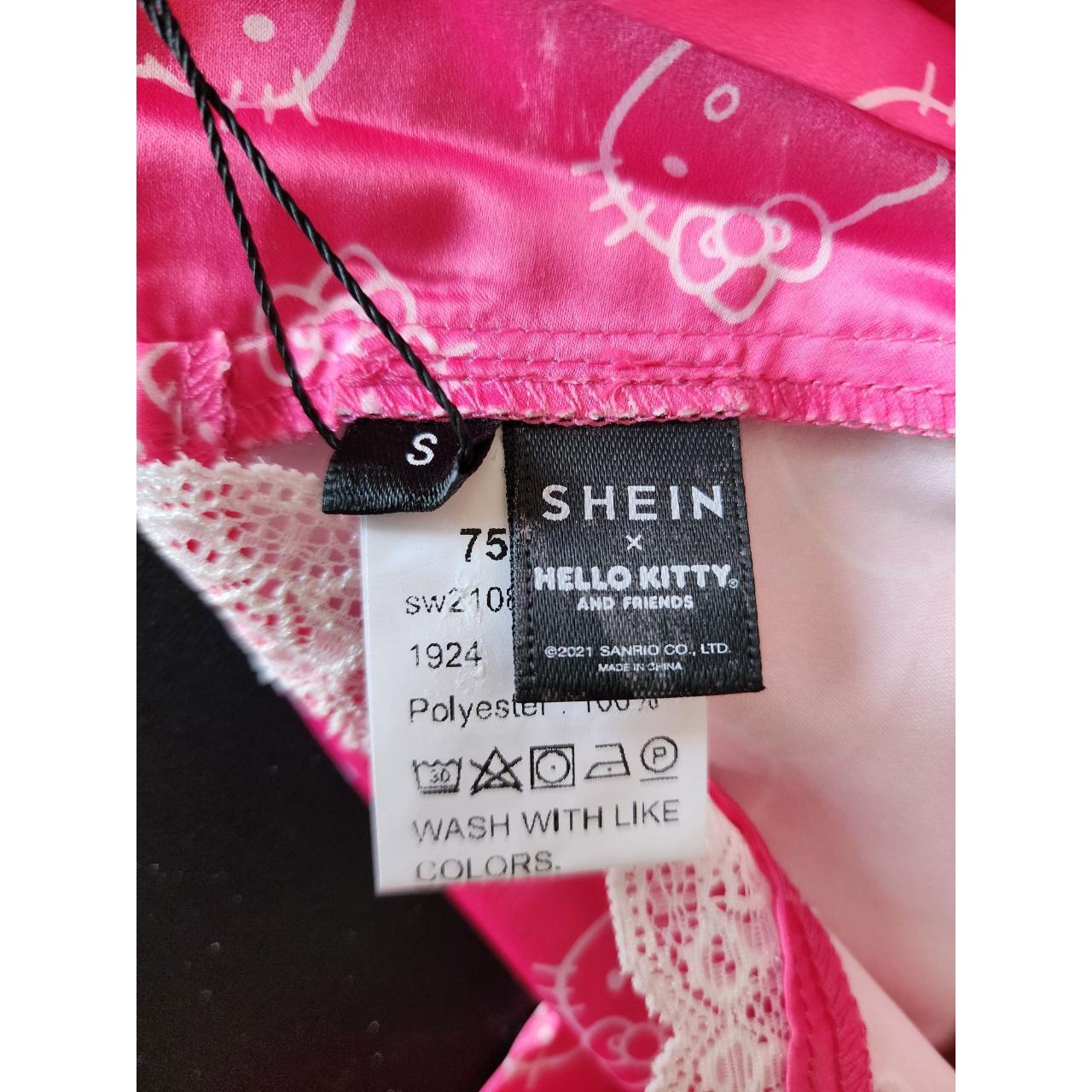 Shein X Hello Kitty hot pink logo printed halter tie... - Depop
