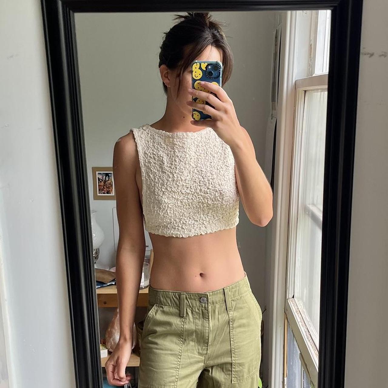 Free People Women's Cream Crop-top | Depop
