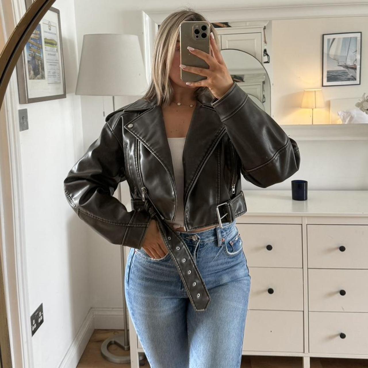 ZARA cropped leather jacket - Depop