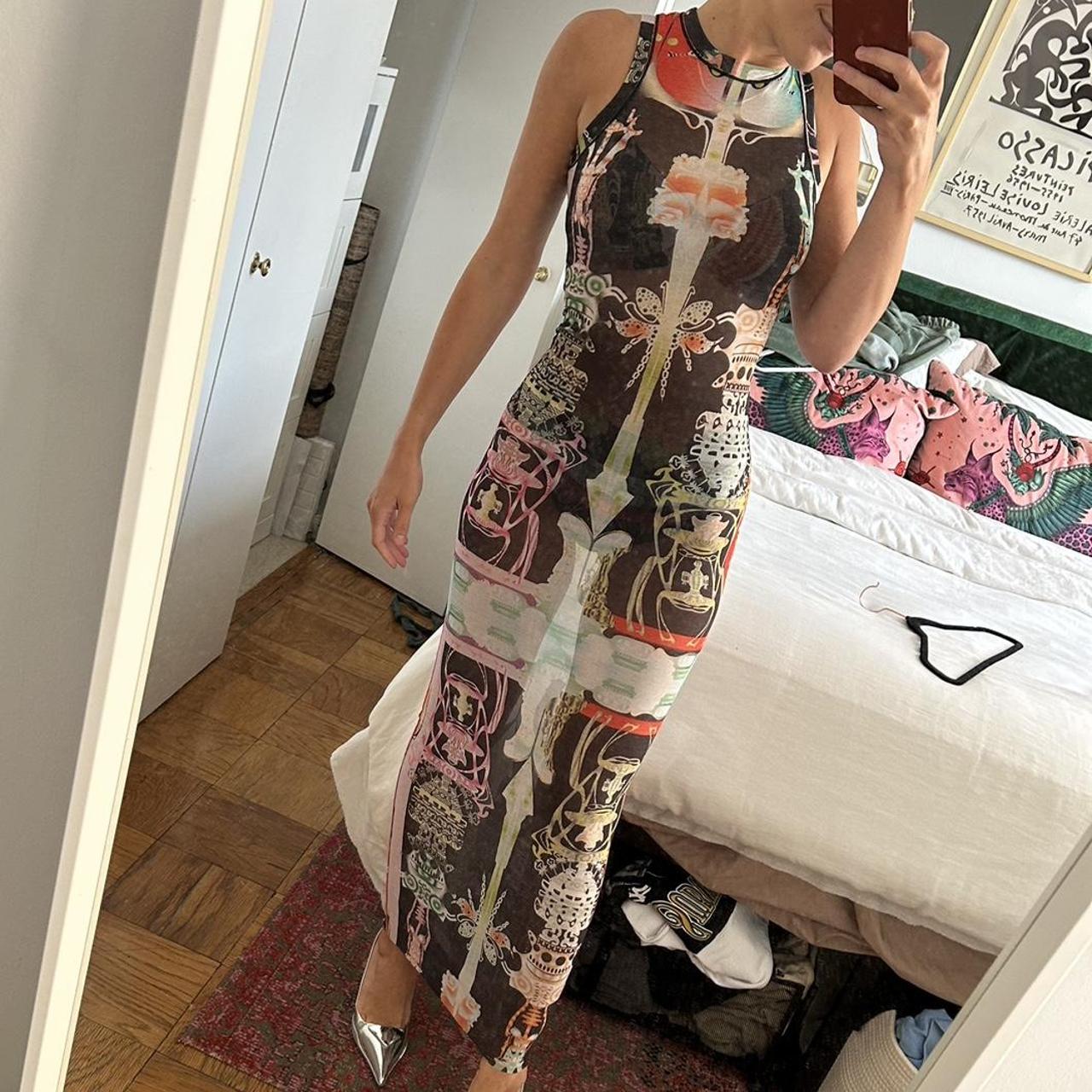 skims summer mesh high neck long dress pattern:... - Depop