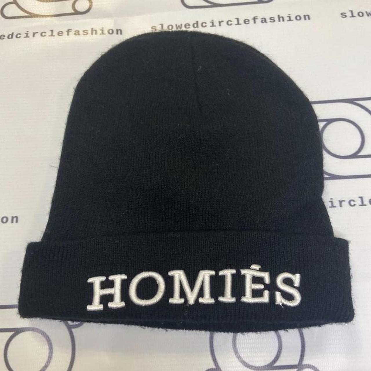 Black Wool "Homies” Embroidered Beanie Hat - Depop