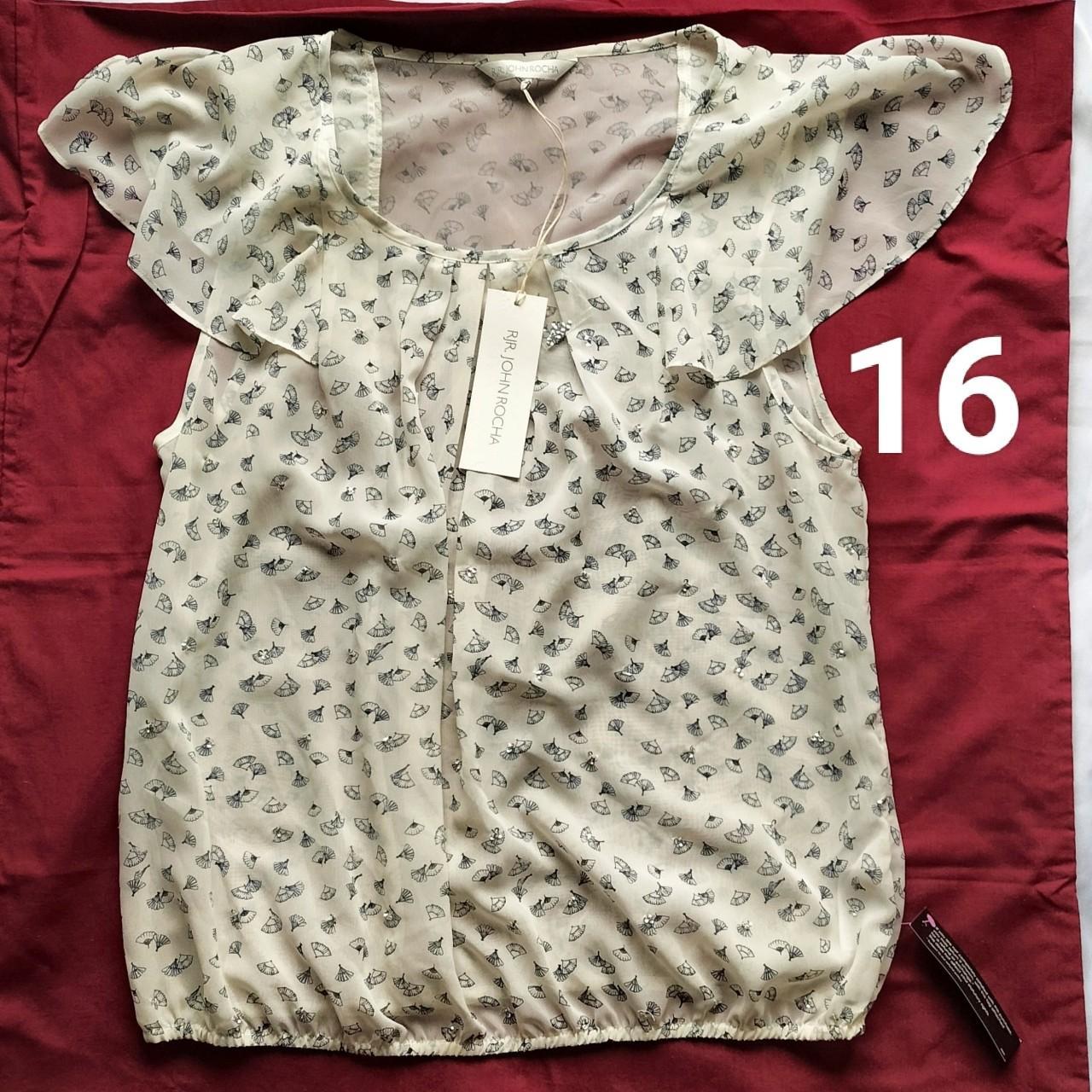 John Rocha Women's Black and Cream Blouse | Depop