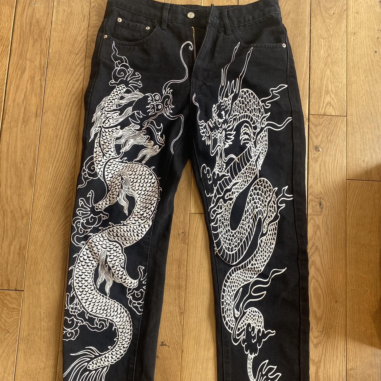 Oversized Graphic Jeans Black - S Waist - 32.3... - Depop