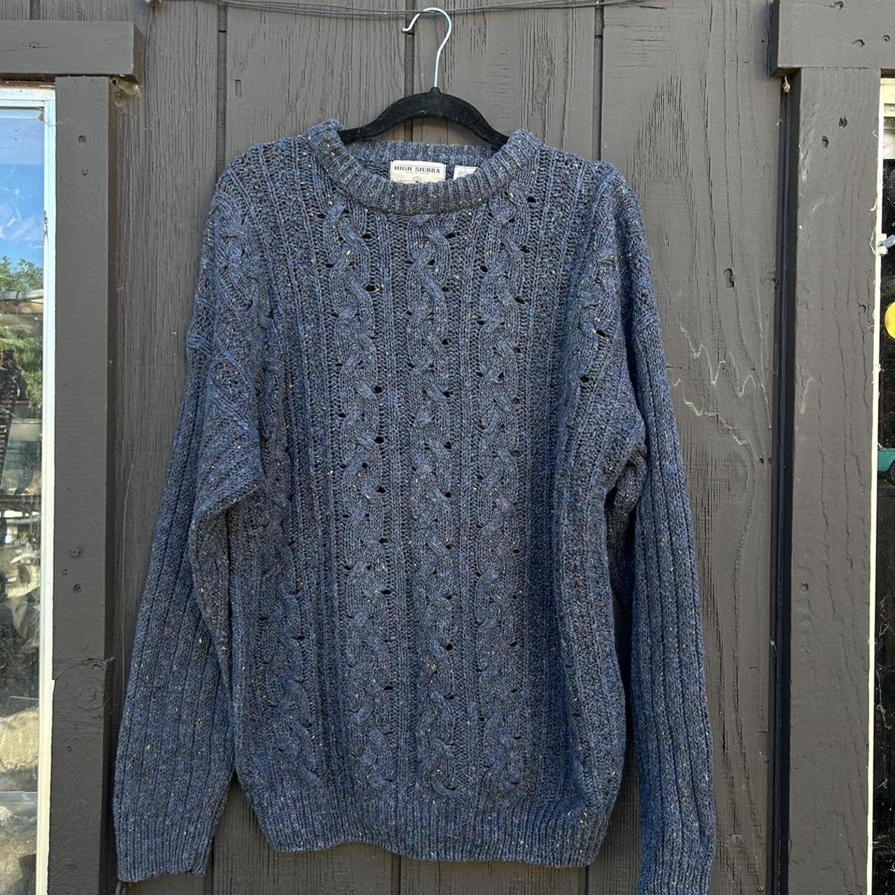 Chunky blue-grey cable knit sweater size L... - Depop