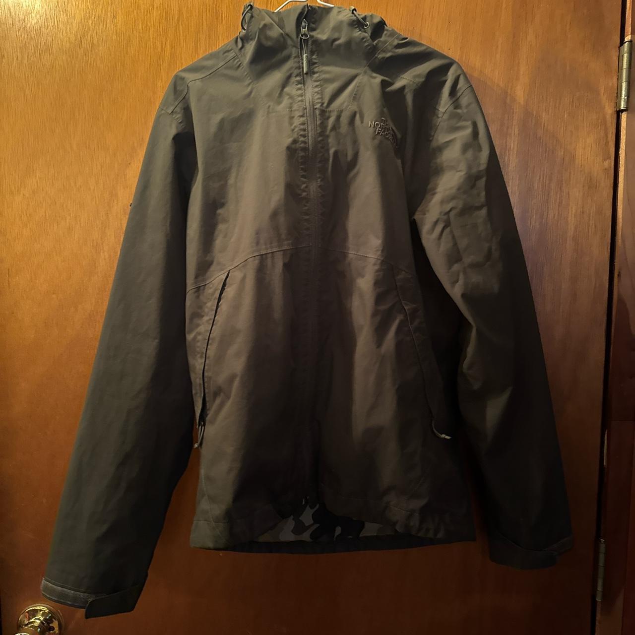 Green/Camo North Face rain jacket Size small | Depop