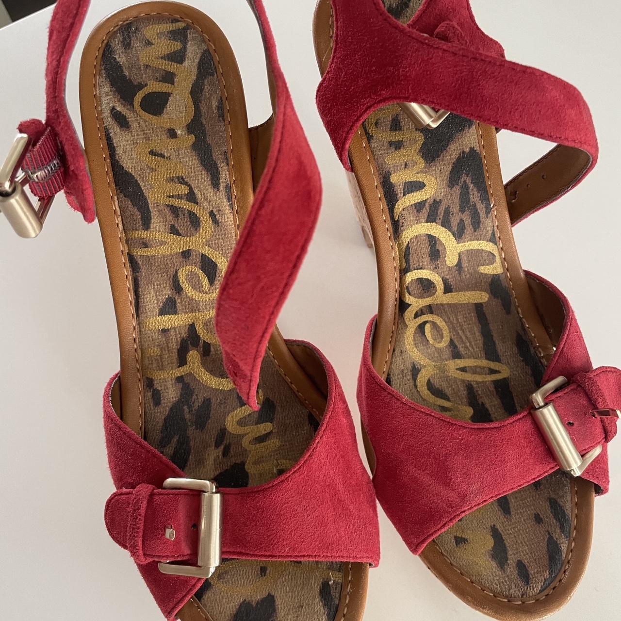 Red suede and cork heel Sam Endelman sandals . Great... - Depop