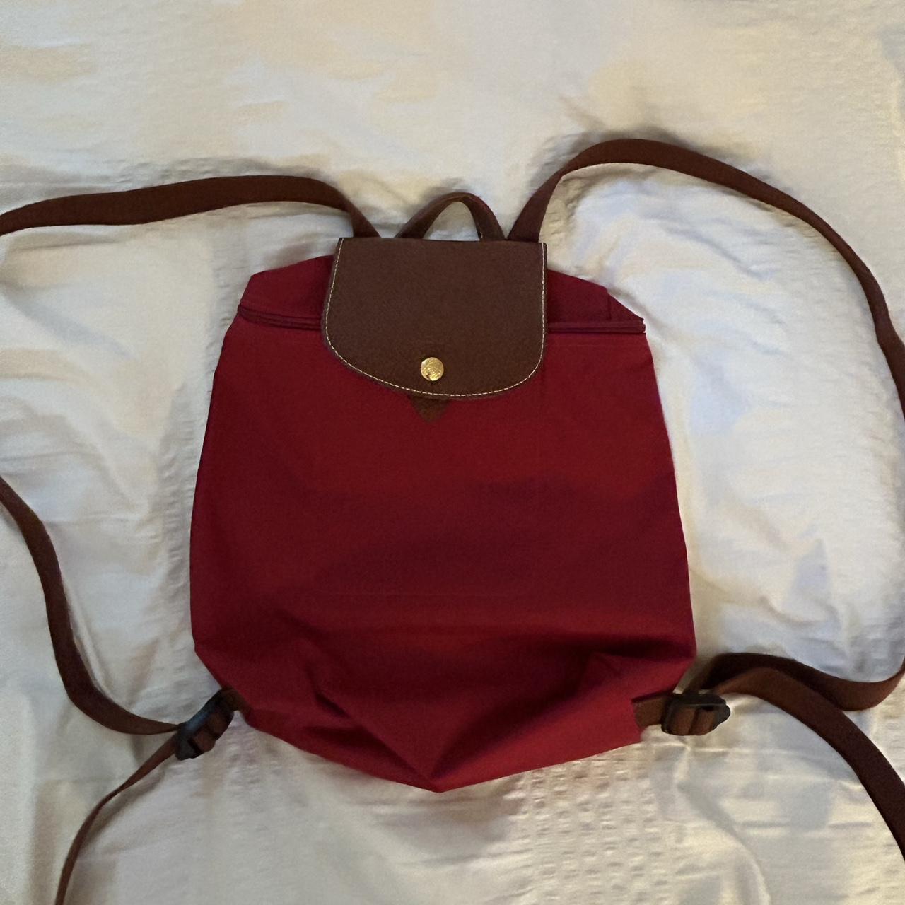 Red longchamp mini backpack Literally used maybe... - Depop