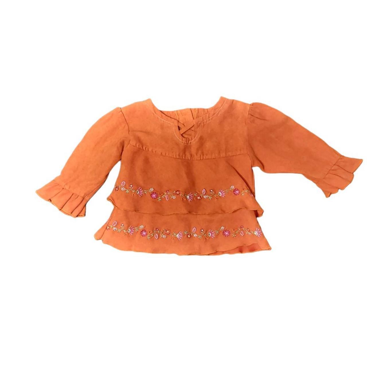 Vintage Baby Togs Girls Orange Floral Embroidered... - Depop