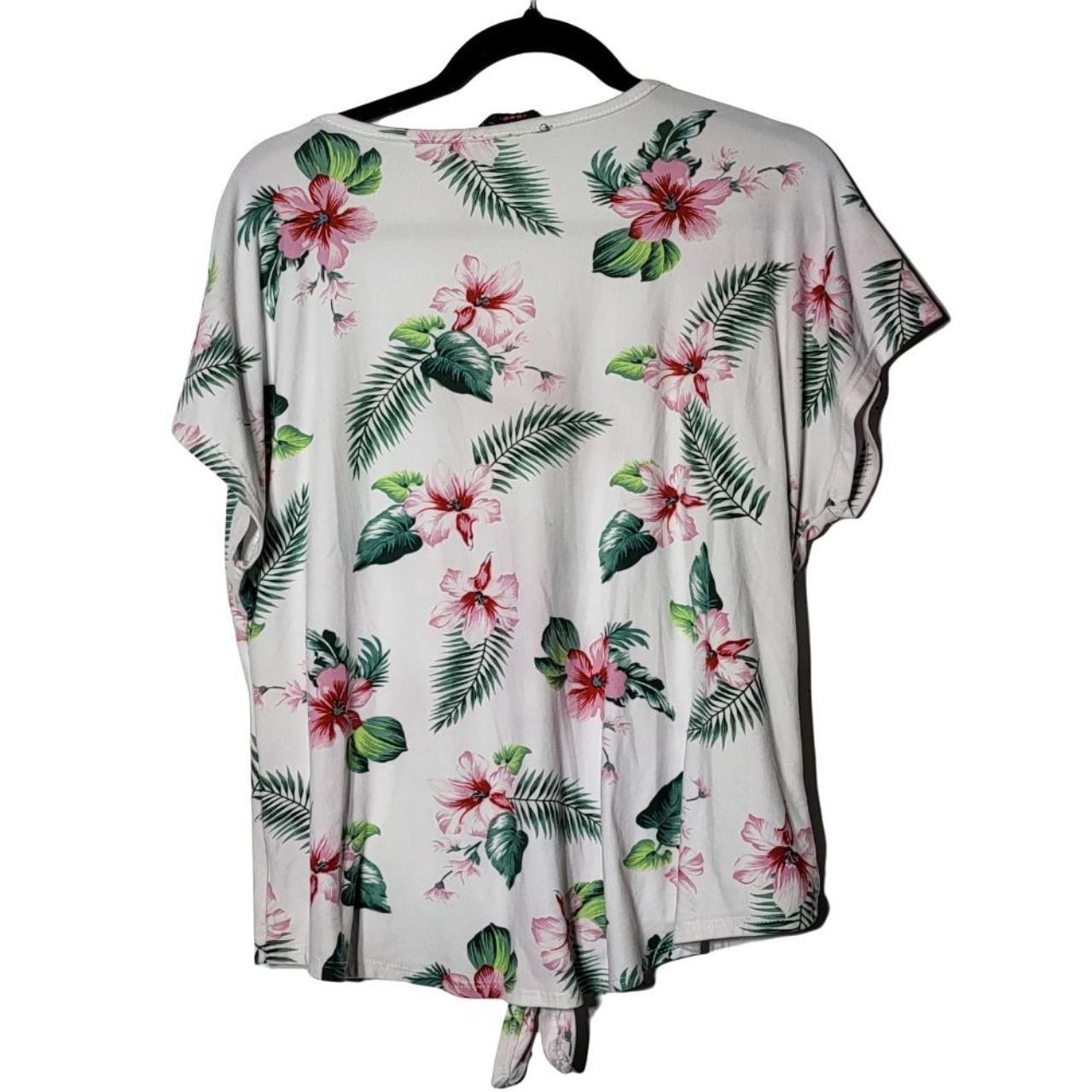 Discreet Floral Print Tie Front Top Juniors Size... - Depop