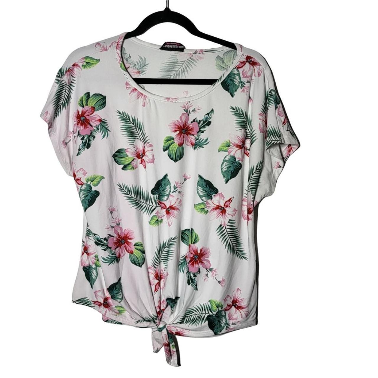 Discreet Floral Print Tie Front Top Juniors Size... - Depop