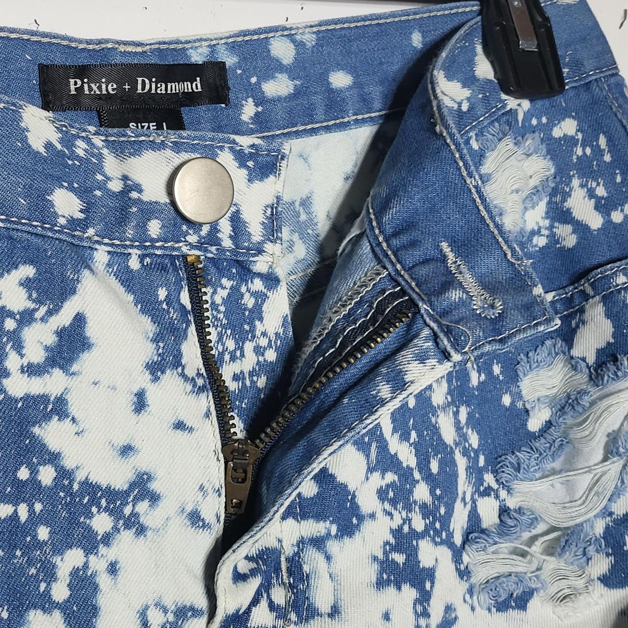 Pixie + Diamond Bleach Splatter Distressed Denim... - Depop