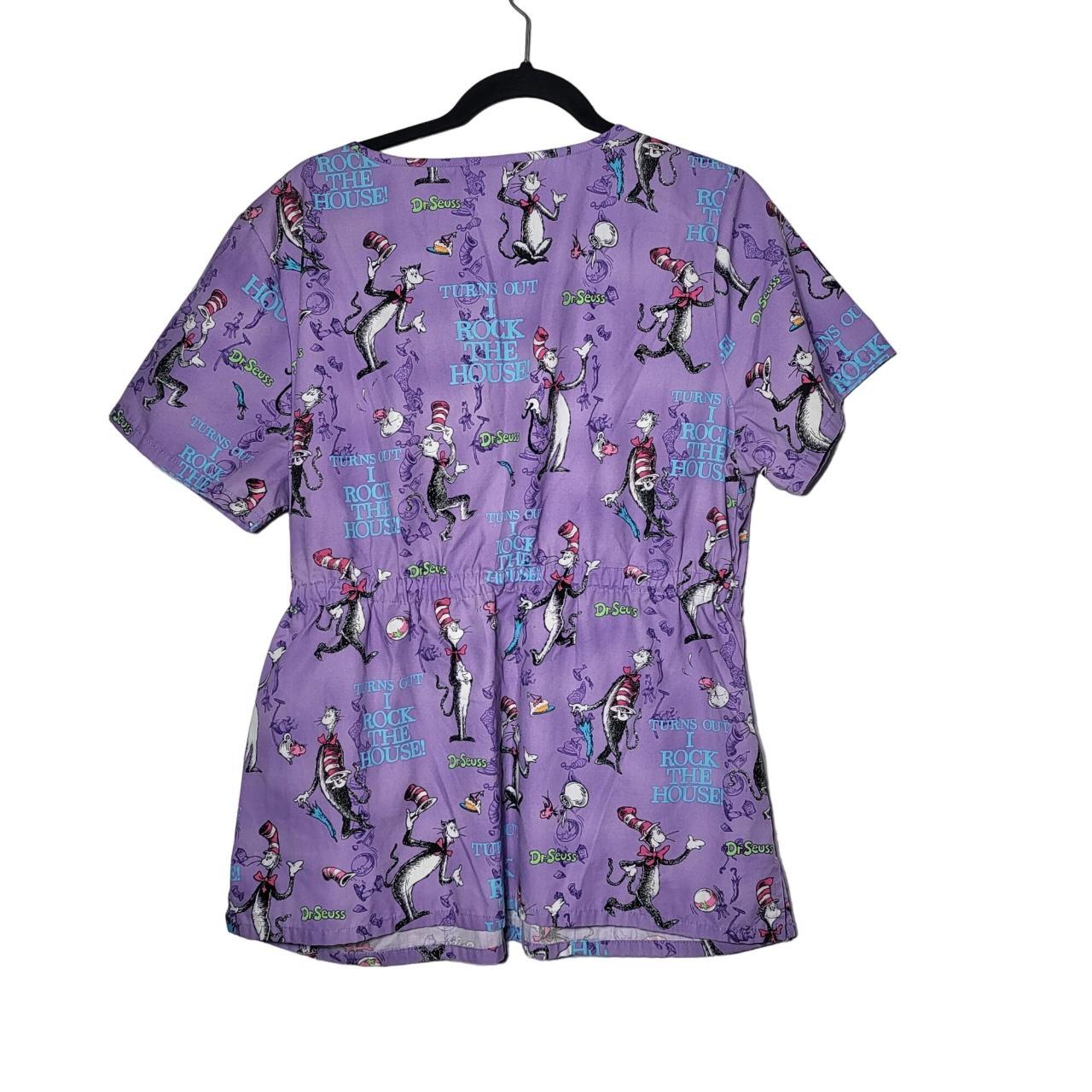 Dr Seuss Cat In The Hat Purple Printed Scrub Top Depop