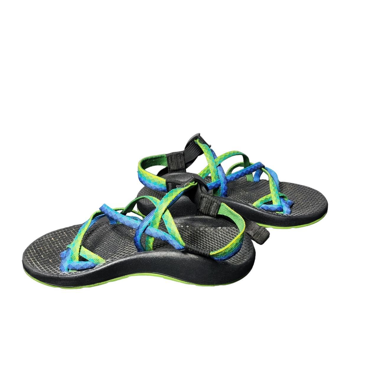 Chaco Double Strap Strappy Green and Blue... | Depop