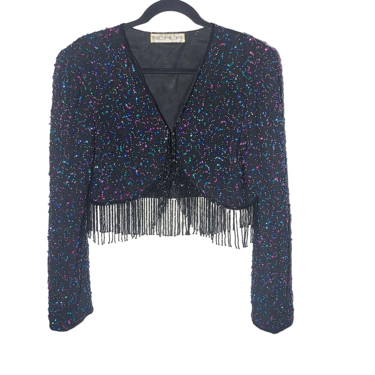 Vintage Scala Womens Multicolor Sequin Beaded Fringe... - Depop