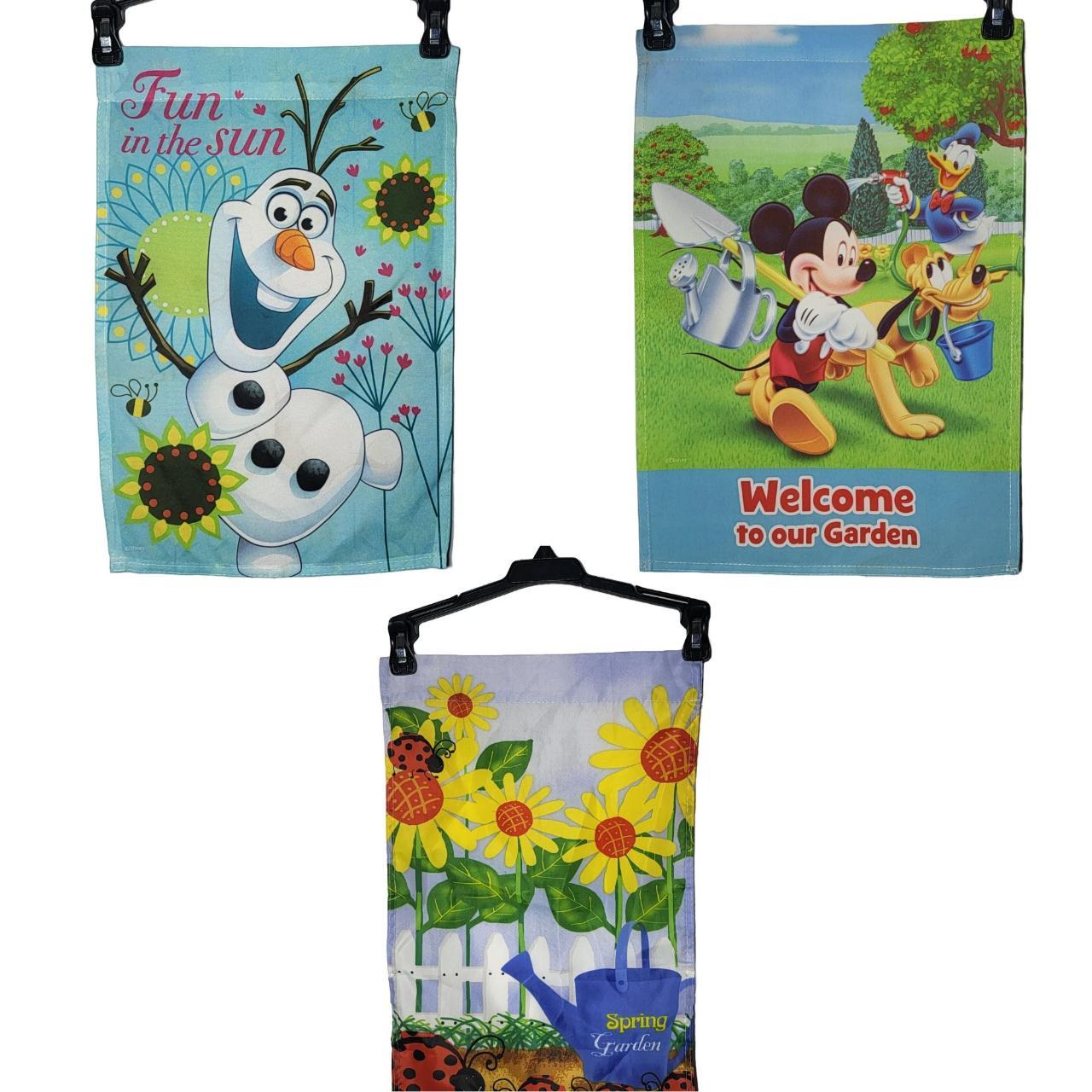 Lot of 3 Garden Flags 12x18 Olaf Mickey Mouse... - Depop