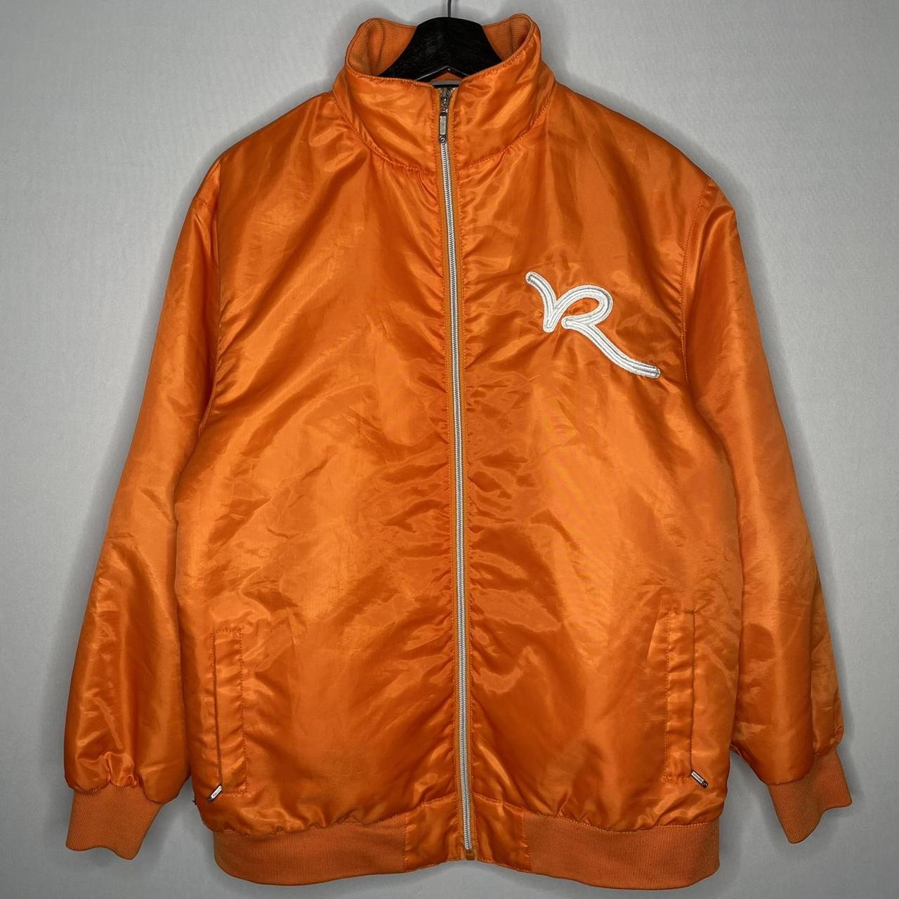 00s Rocawear Embroidered Logo Orange Puff Zip-Up... - Depop