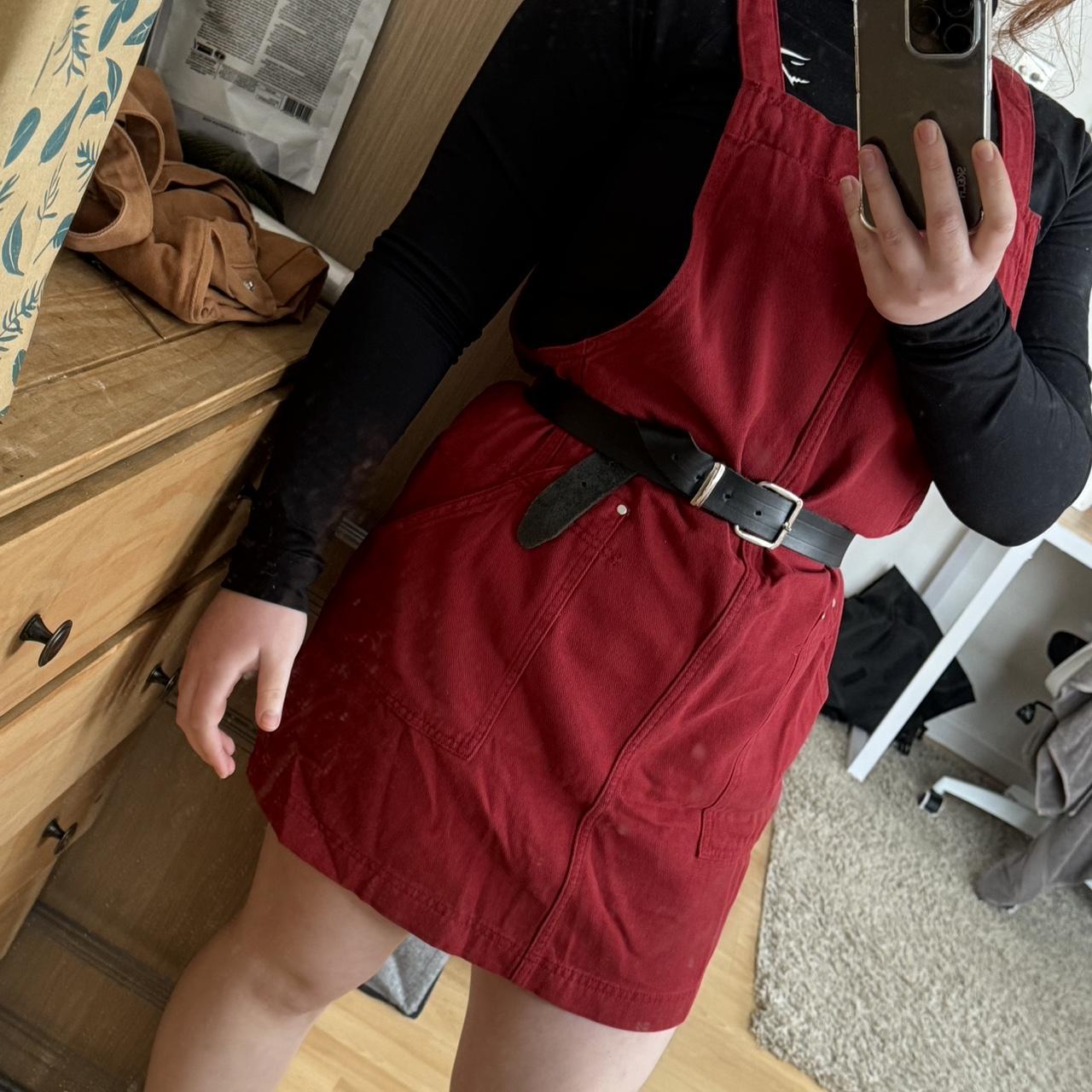 Red dress dungarees Size 14 - Depop