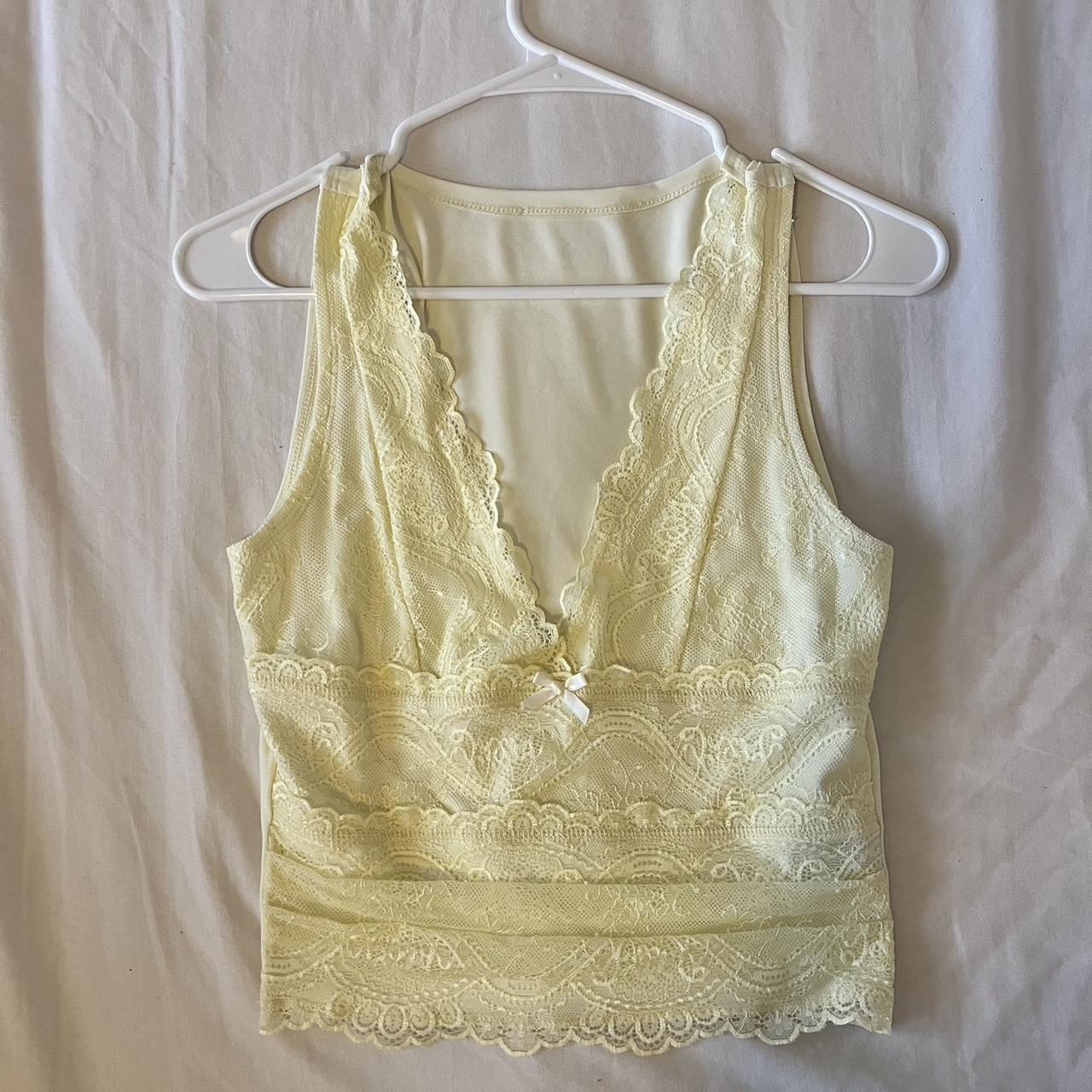 Cider pale yellow lace tank top. Super stretchy and... - Depop